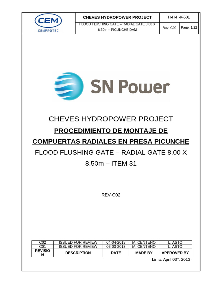 PROCEDIMIENTO DE MONTAJE RADIAL GATE 8X8.5m-ITEM 31-PICUNCHE DAM | PDF ...