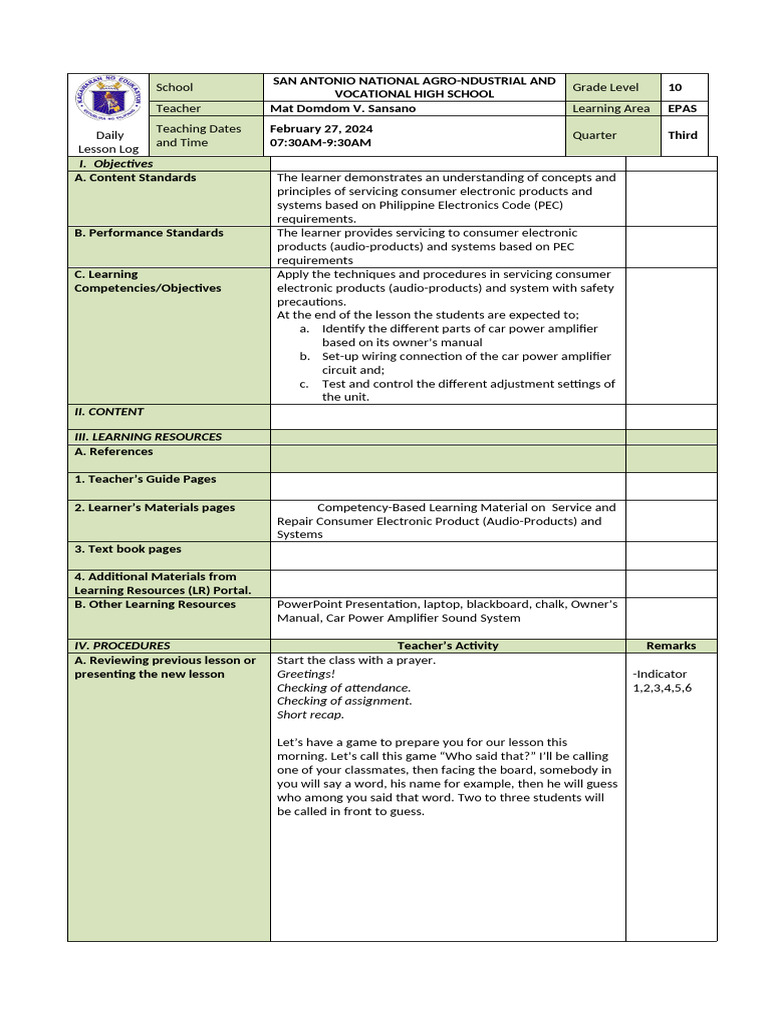 DLL Co 2023 2024 Third Quarter A4 | PDF | Amplifier | Learning
