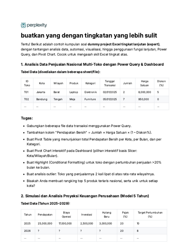 Soal Latihan Excel Untuk Dummy Project | PDF