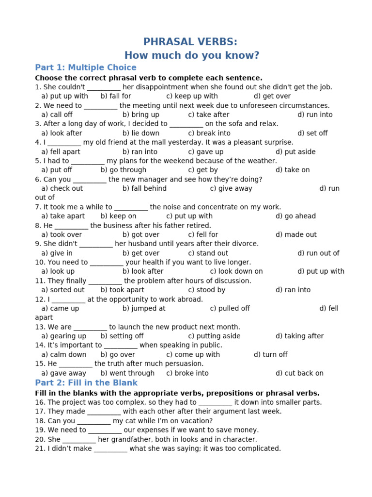 B2 Phrasal Verbs Practice Exercises | PDF