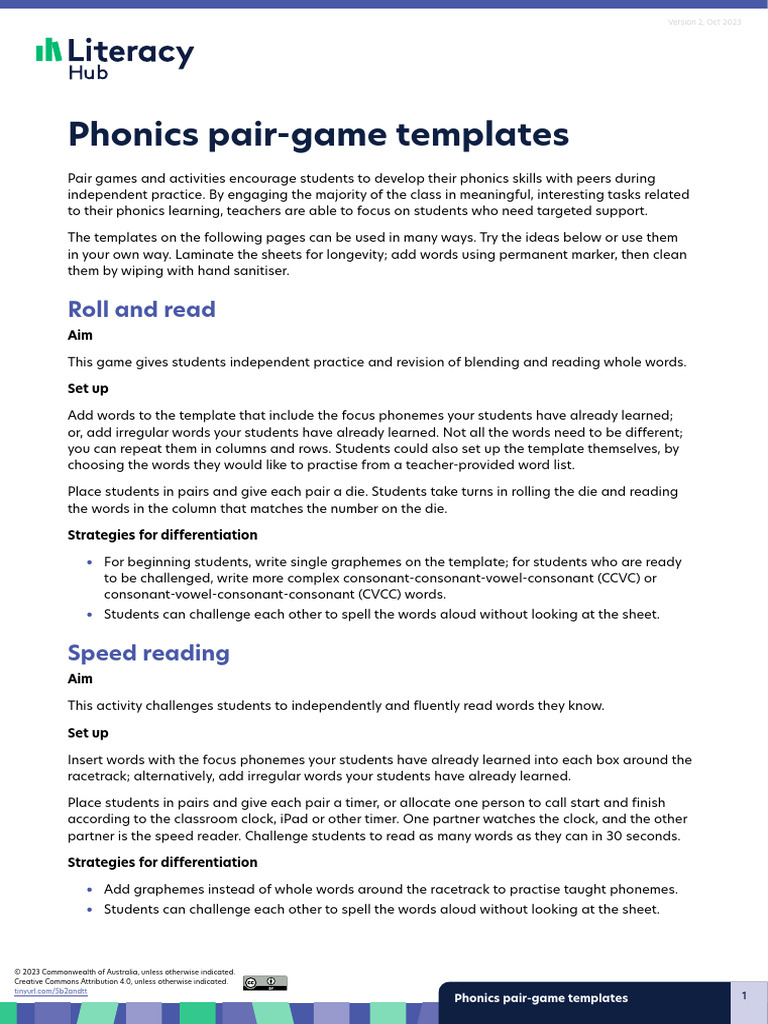 Phonics Pair Game Templates | PDF | Phonics | Cognitive Science