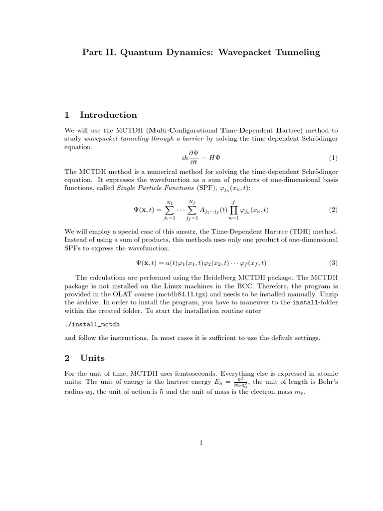 MDQC MCTDH Instructions Sommer19 | PDF | Hamiltonian (Quantum Mechanics) | Wave Function