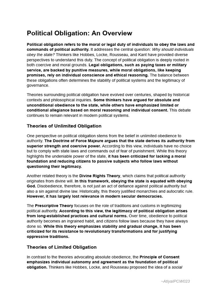 Understanding Political Obligation Theories | PDF | State (Polity ...