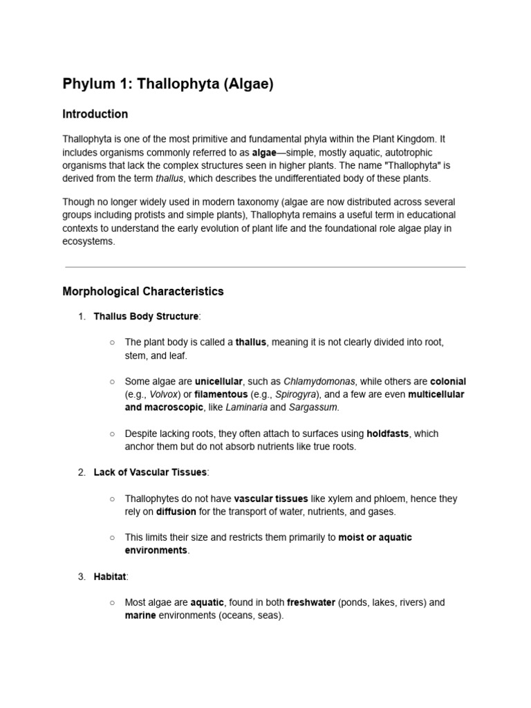 Thallophyta: Algae Characteristics and Importance | PDF | Algae | Plants
