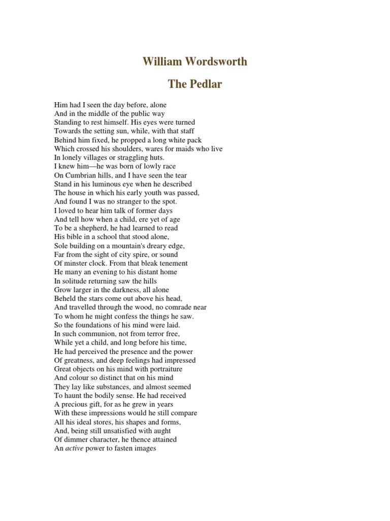 William Wordsworth The Pedlar | PDF | Love