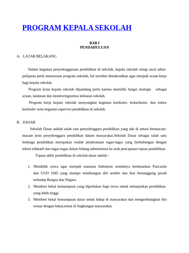 Program Kepala Sekolah | PDF