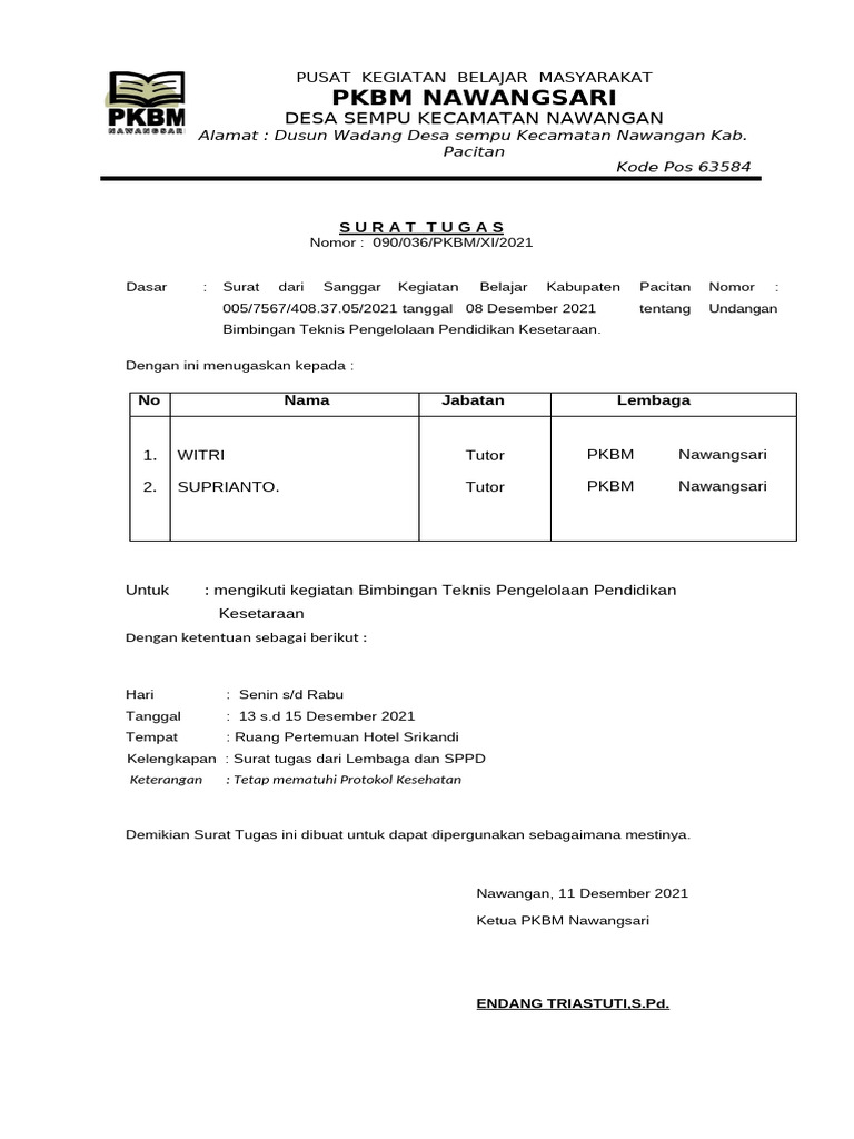 Surat Tugas PKBM | PDF
