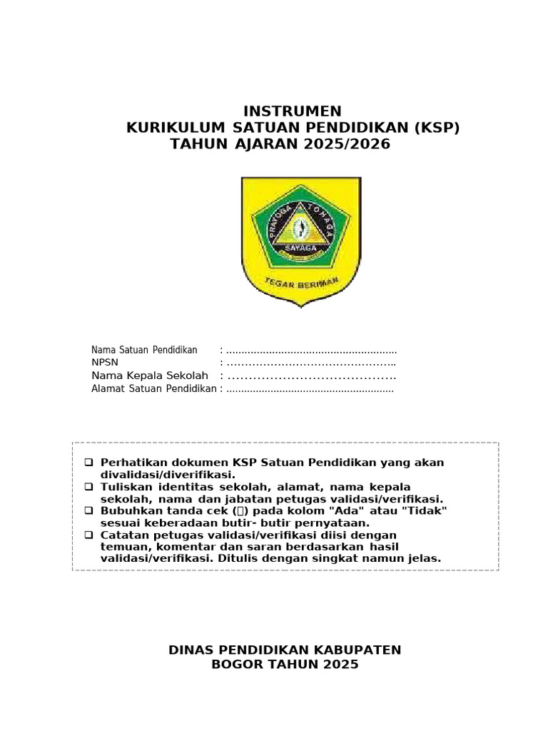Instrumen KSP Paud 2025 Ok | PDF