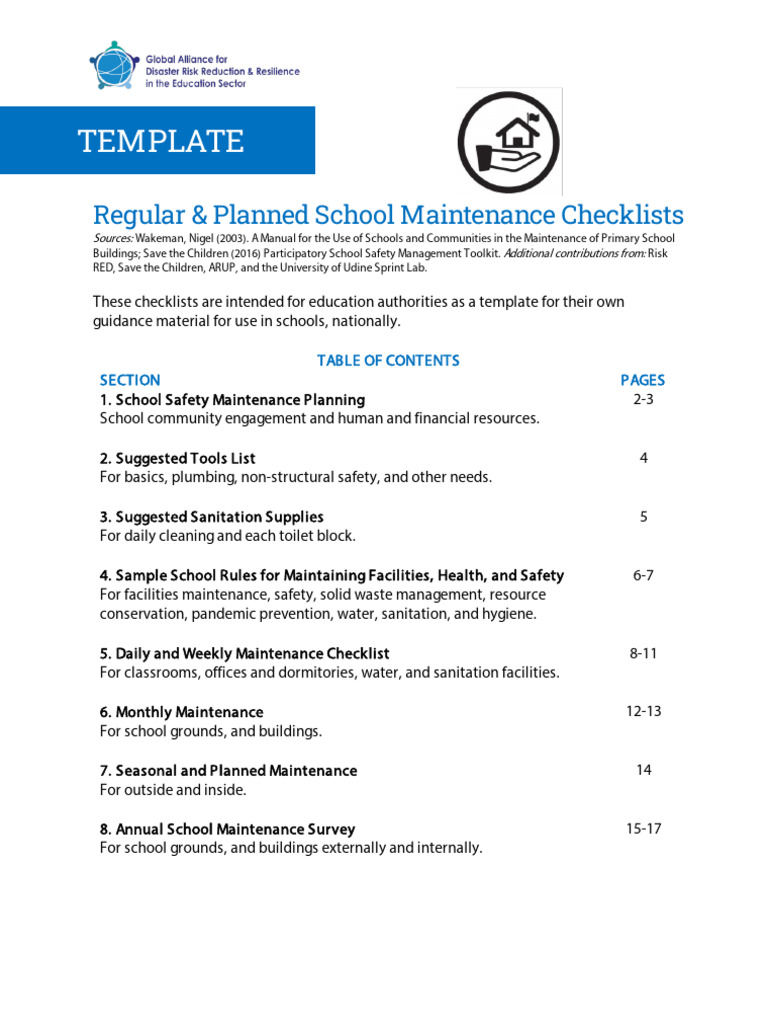 School Maintenance Plan Template | PDF | Hand Washing | Roof
