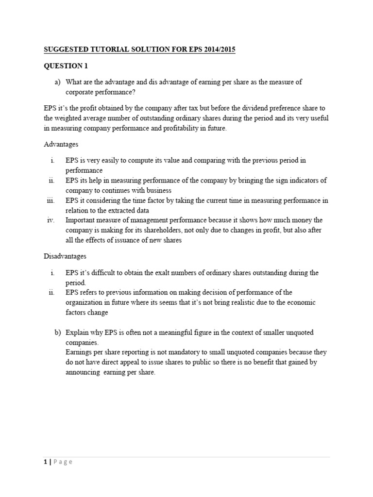 Eps Solution Answers | PDF | Earnings Per Share | Preferred Stock