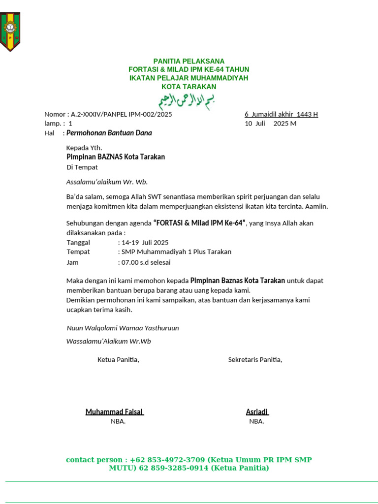 Permohonan Dana FORTASI IPM Tarakan | PDF