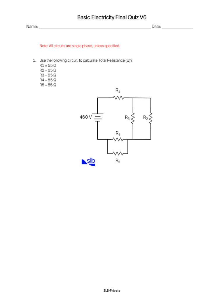 Basic Electricity Quiz - V6 | PDF