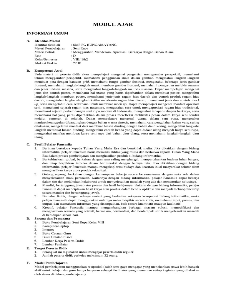 Modul Ajar - Seni Rupa Viii - SMP PG Oke | PDF