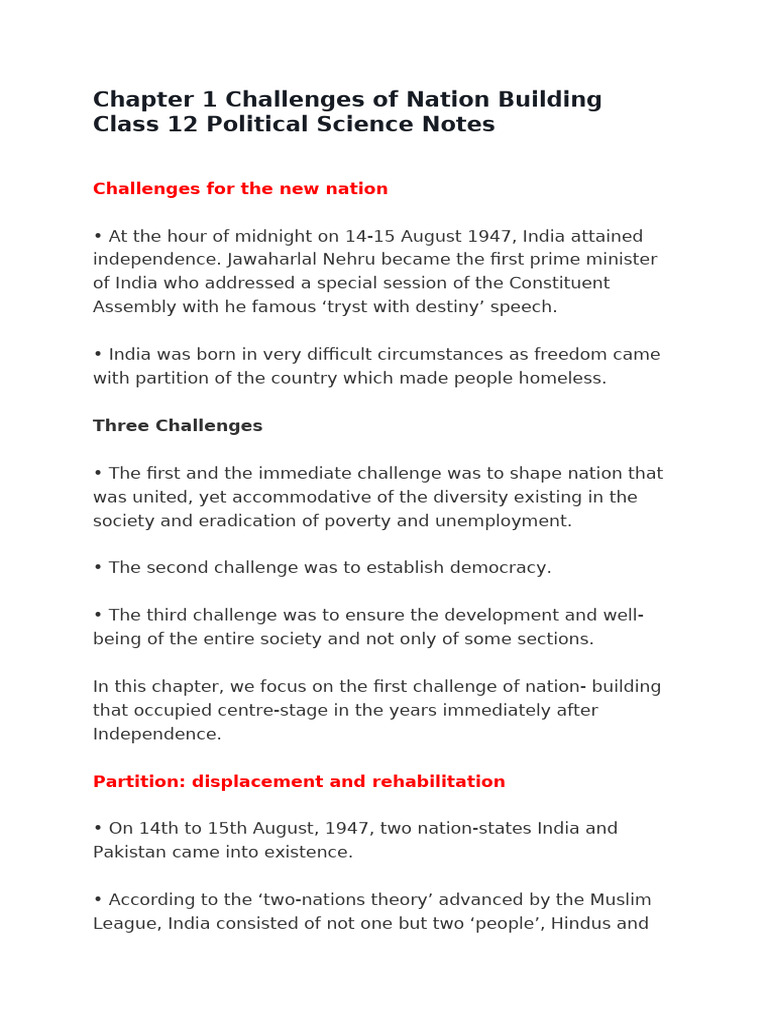 Challenges of Nation Building in India | PDF | Partition Of India ...