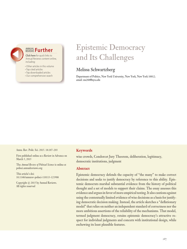 Epistemic Democracy and Its Challenges | PDF | Epistemology | Deliberation