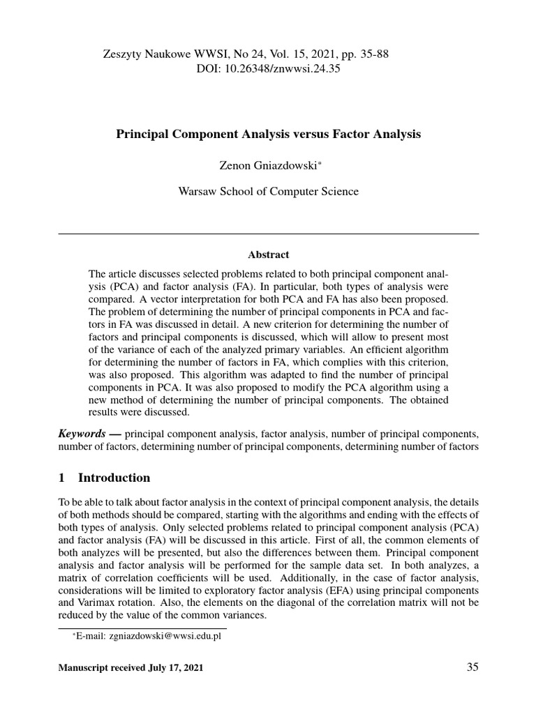Principal Component Analysis Versus | PDF | Principal Component Analysis | Factor Analysis