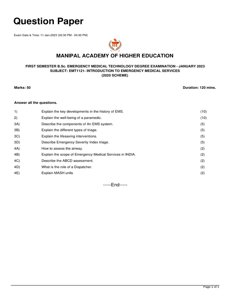 EMT Degree Exam Questions January 2023 | PDF | Emergency Medical ...