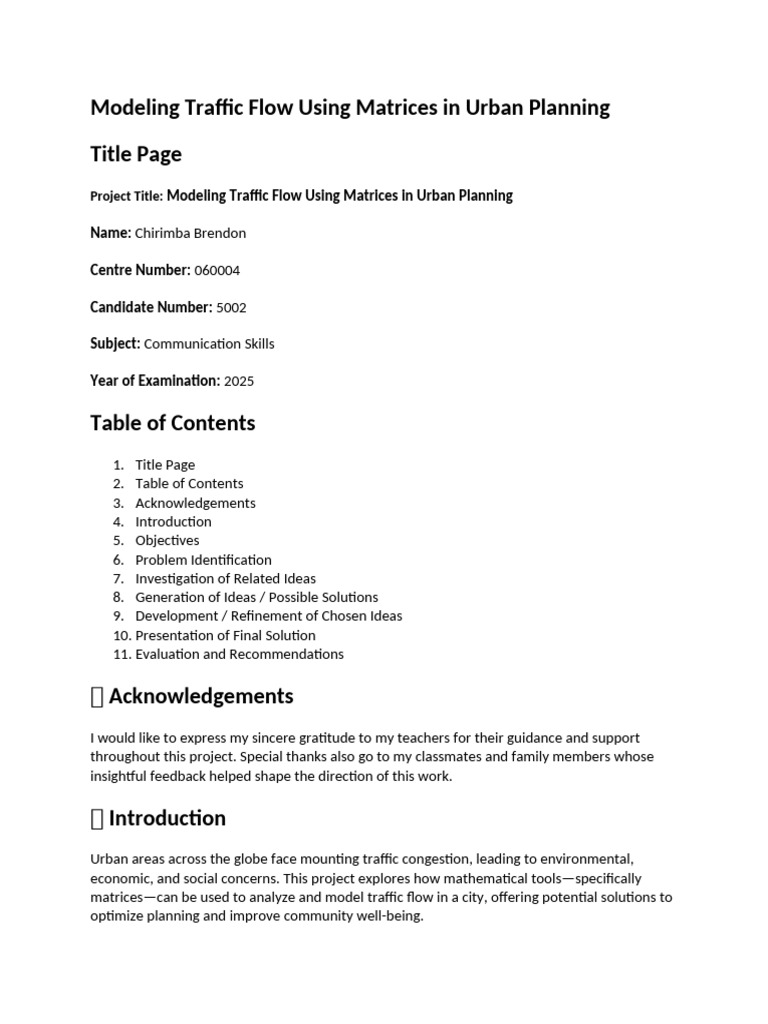 ? Modeling Traffic Flow Using Matrices in Urban Planning | PDF | Matrix ...