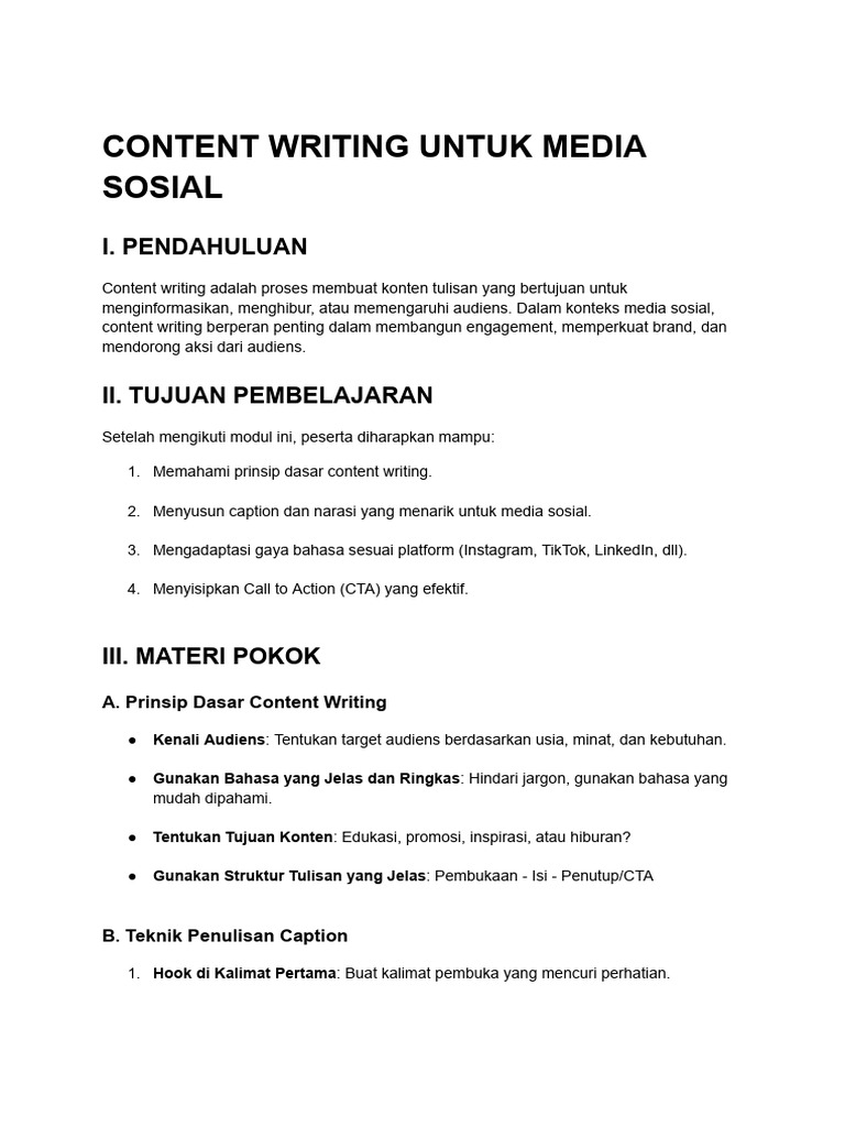 Panduan Content Writing Media Sosial | PDF