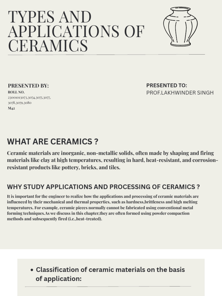 Types and Application of Ceramics | PDF | Ceramics | Refractory