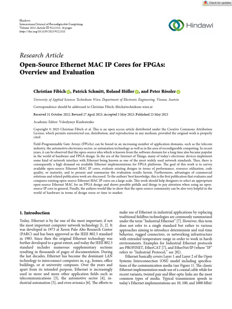 International Journal of Reconfigurable Computing - 2023 - Fibich - Open Source Ethernet MAC IP ...