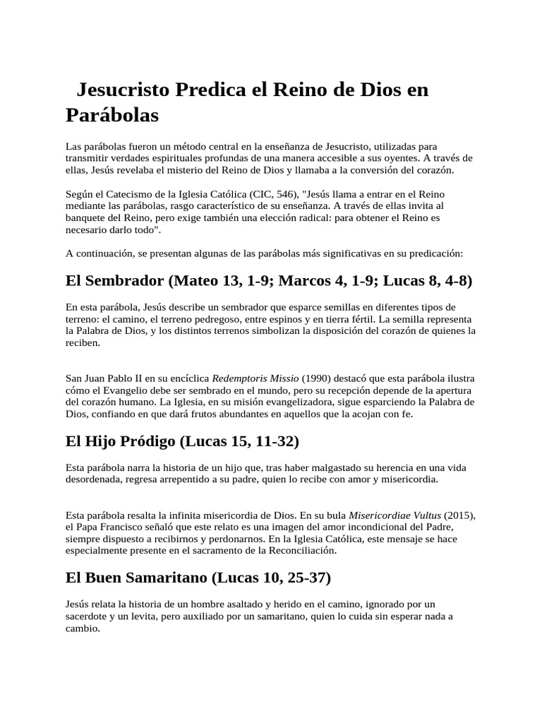 Jesucristo Predica El Reino de Dios en Parábolas | PDF | Parábolas de ...