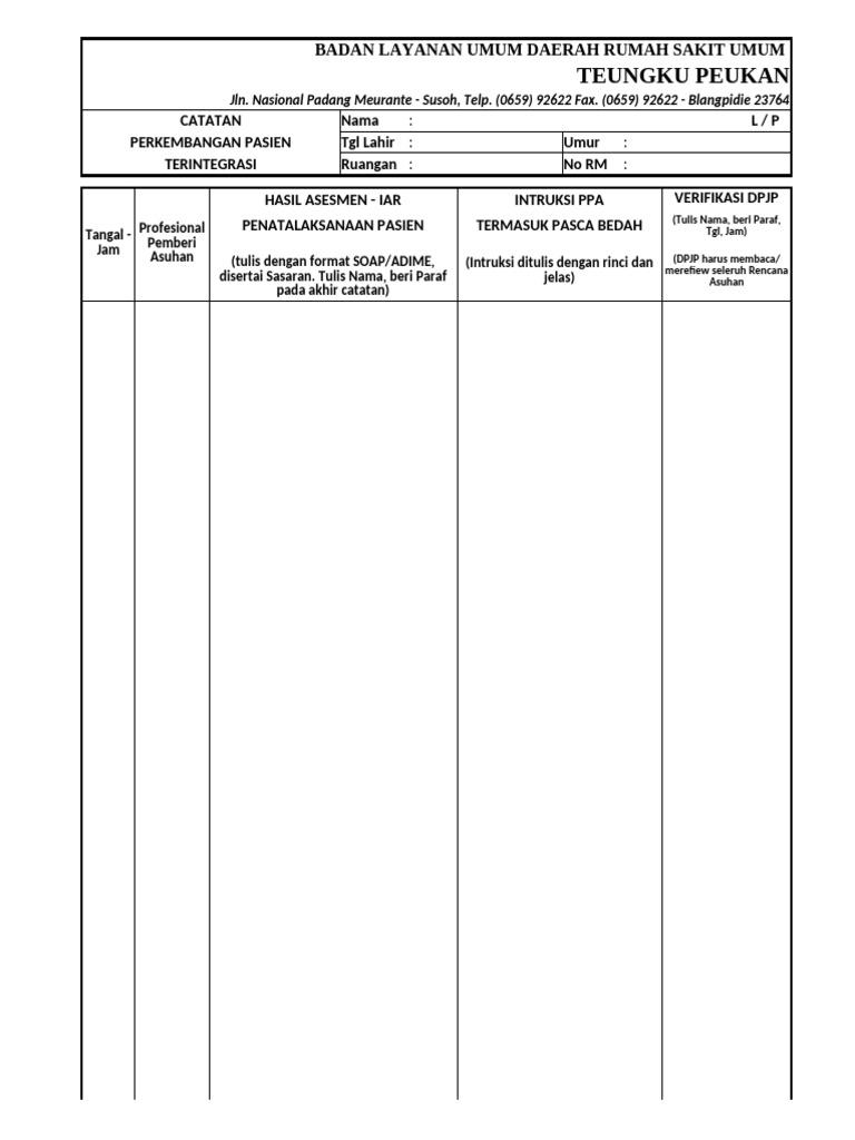 Contoh Catatan Perkembangan Pasien | PDF