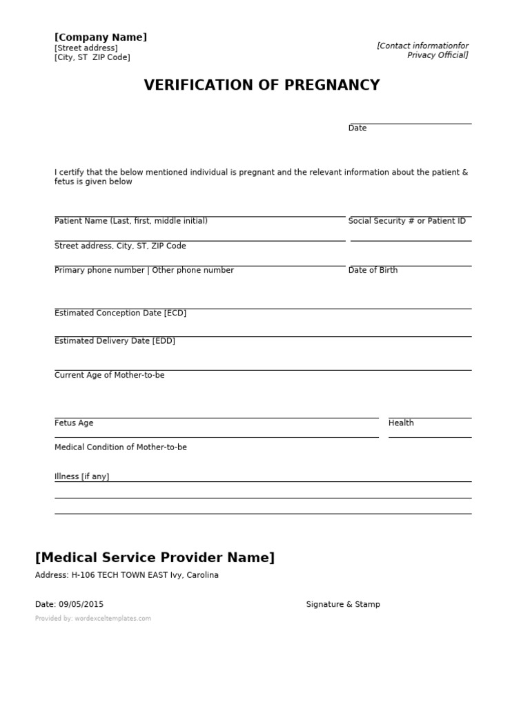 Pregnancy Verification Document Template | PDF