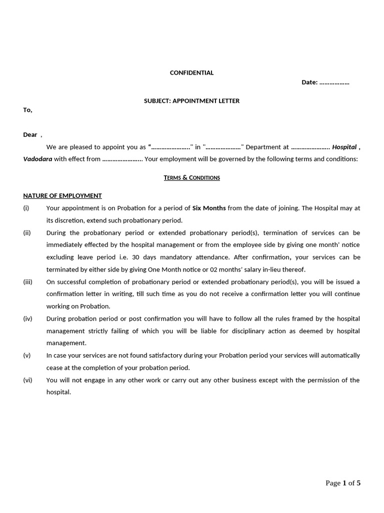 Doctor Appointment Letter Template | PDF | Employment | Confidentiality
