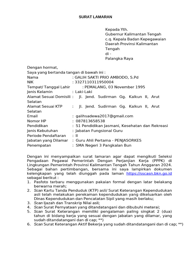 Surat Lamaran Galih | PDF