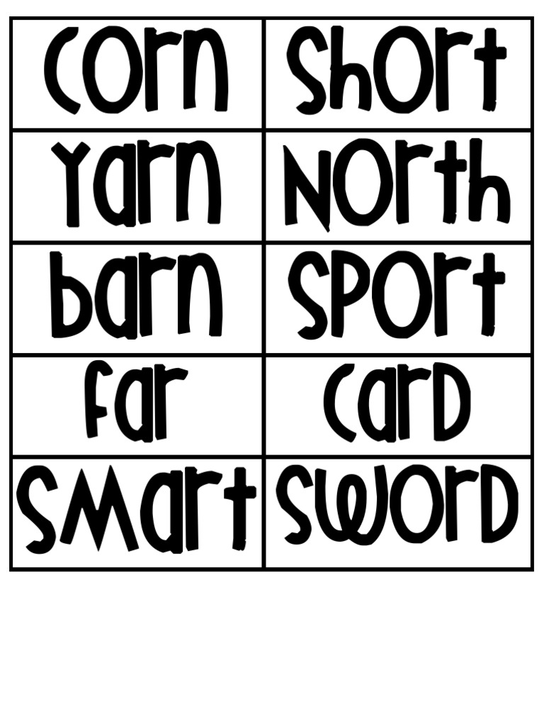 Ar - or Word Sort | PDF