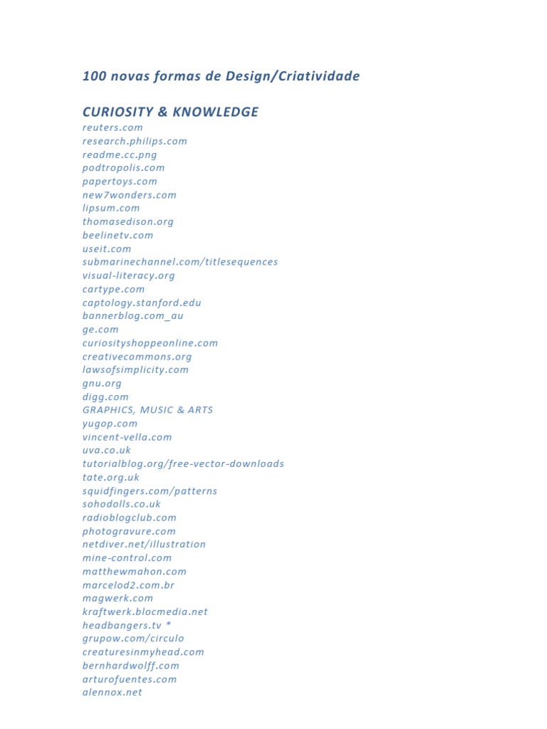100 Novas Formas de Design/Criatividade Curiosity & Knowledge | PDF