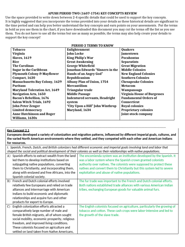 Period Two Key Concept Framework | PDF | Slavery | Atlantic Slave Trade