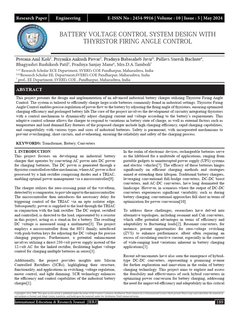 Battery Voltage Control System Design With Thyristor Firing Angle Control | PDF | Rectifier ...