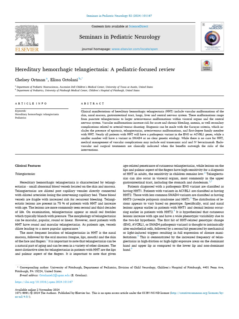Pediatric Review of Hereditary Hemorrhagic Telangiectasia | PDF ...