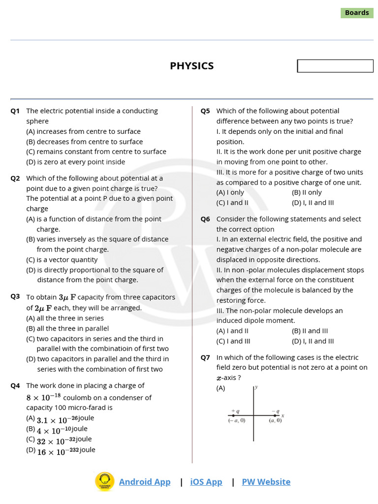 Electrostatic Potential and Capacitance - Assignment 01 - Parishram ...