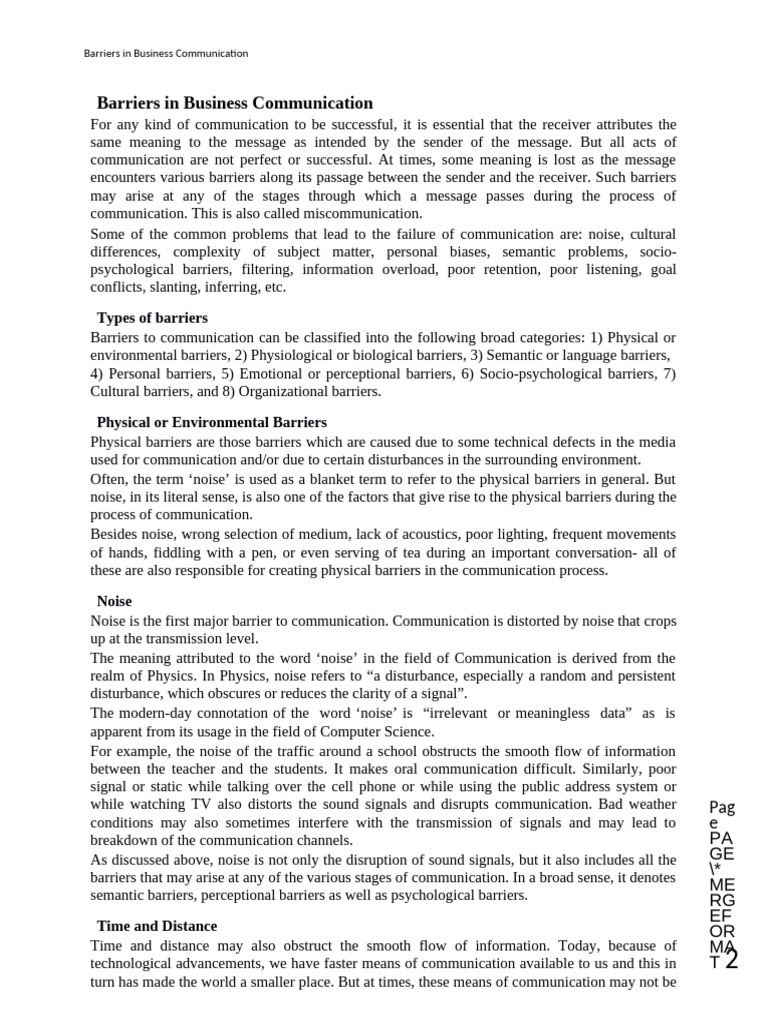 Barriers in Business Communication | PDF | Communication | Semantics