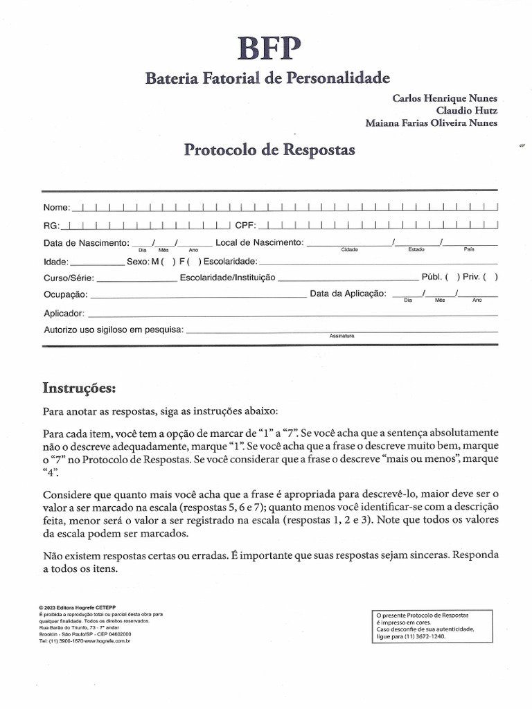 BFP Protocolo de Respostas | PDF