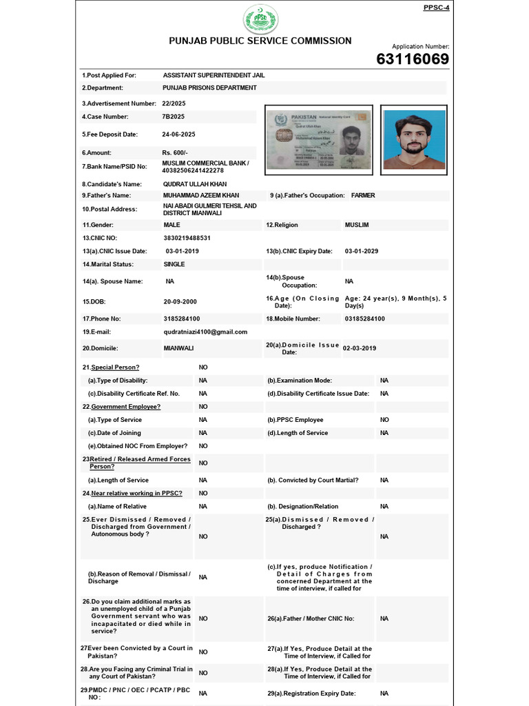 Assistant Superintendent Jail Application | PDF