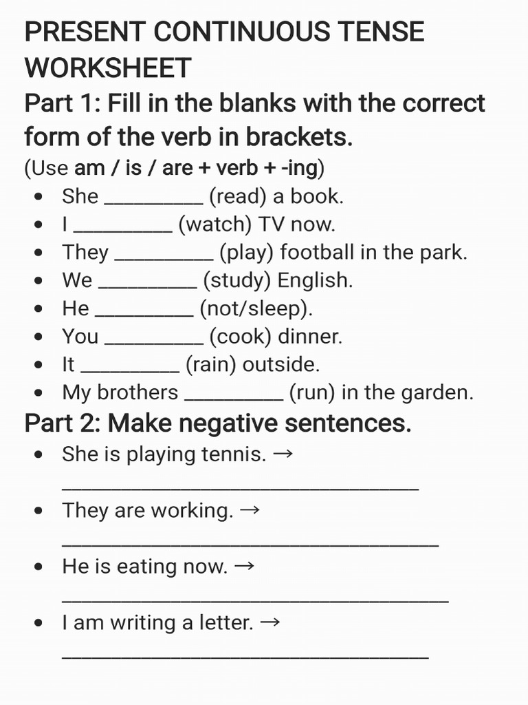 Present Continuous Tense Worksheet - 250717 - 144510 | PDF