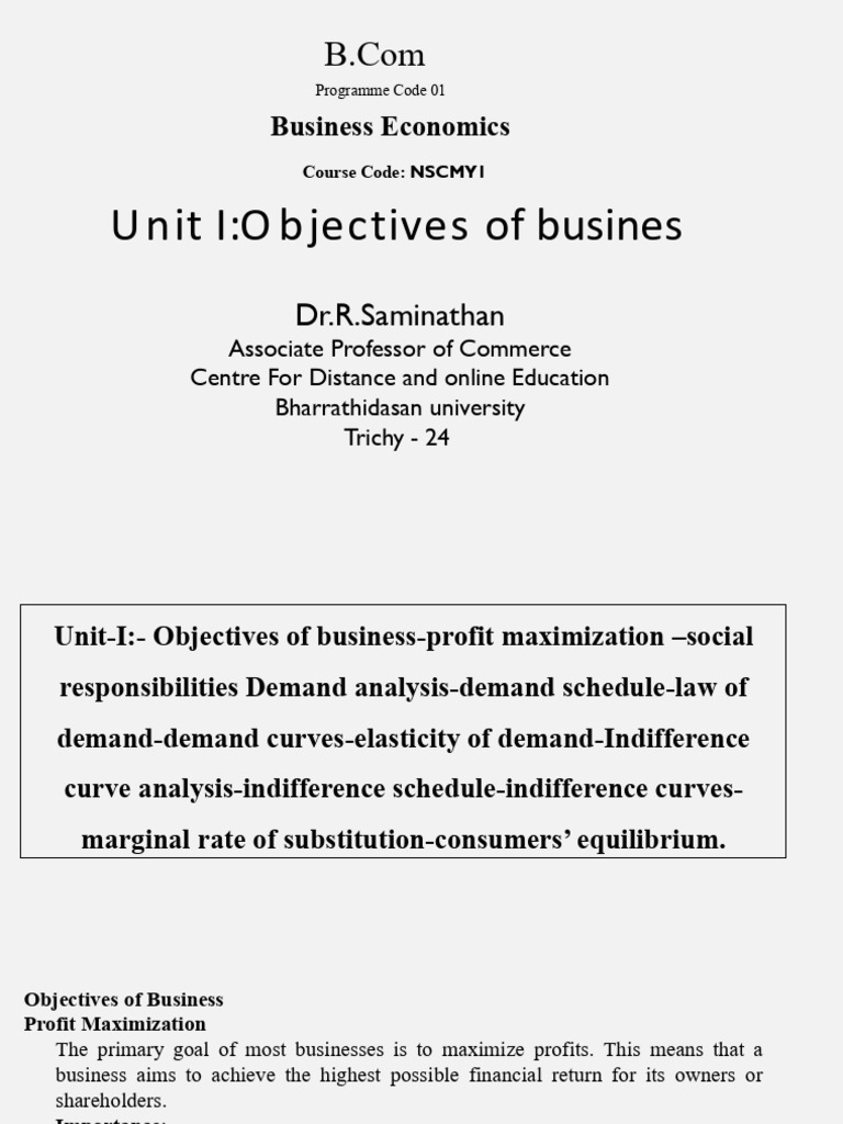 Business Economics: Objectives & Demand Analysis | PDF | Demand ...