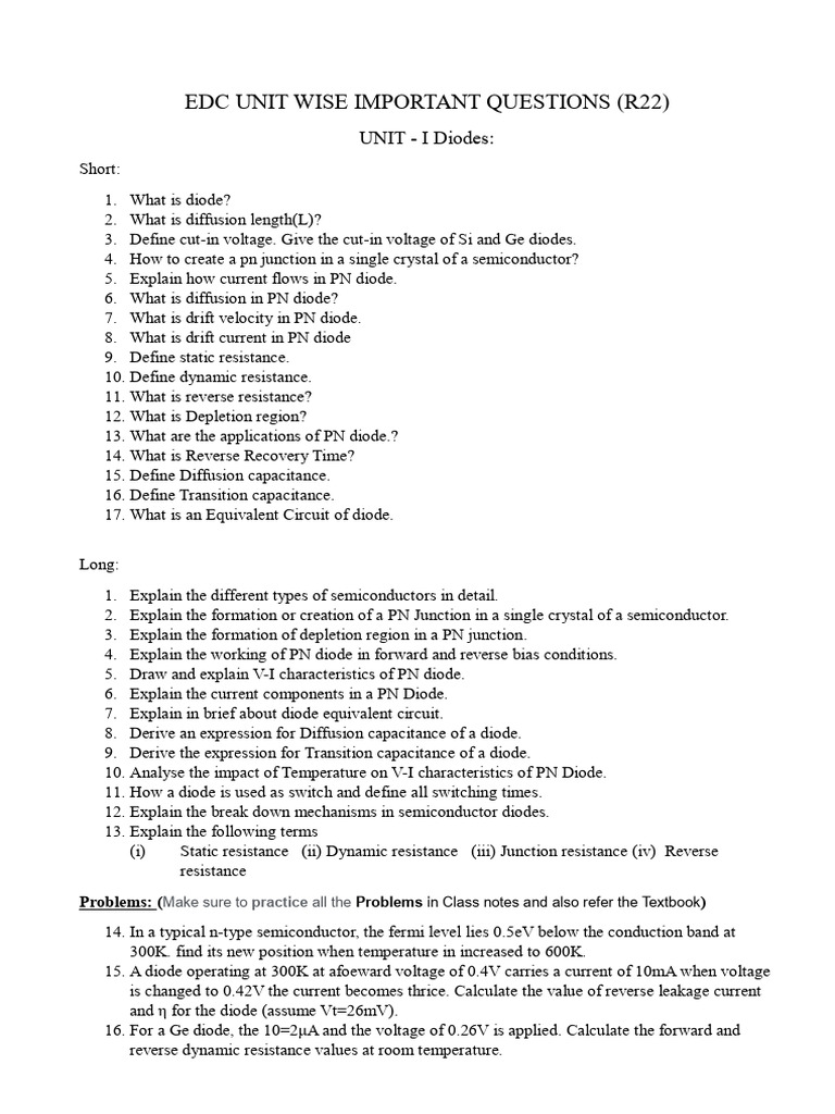 Edc Unit Wise Imp. Quesitions | PDF | Bipolar Junction Transistor | Rectifier