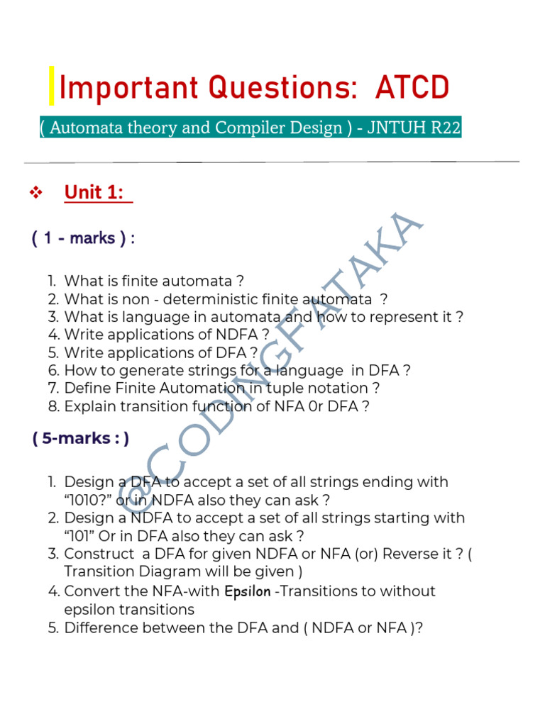 Imporatant Questions Atcd r22 | PDF | Mathematical Logic | Computer Programming