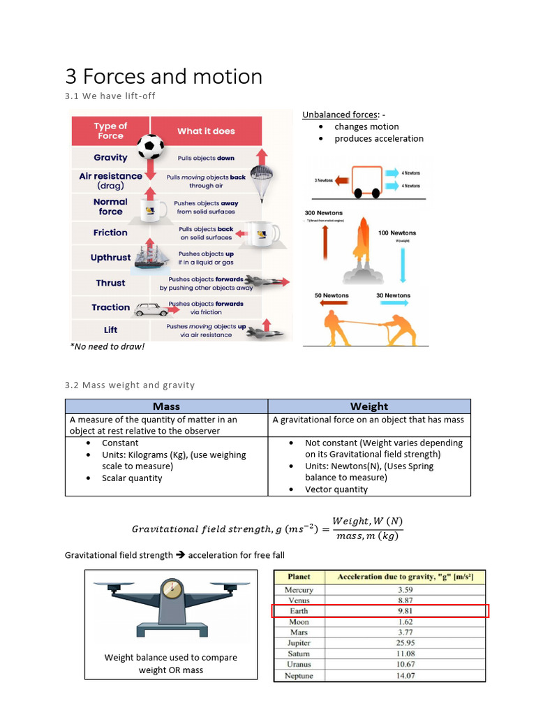 Physics Chapter 3: Forces and Motion Notes | PDF | Weight | Force
