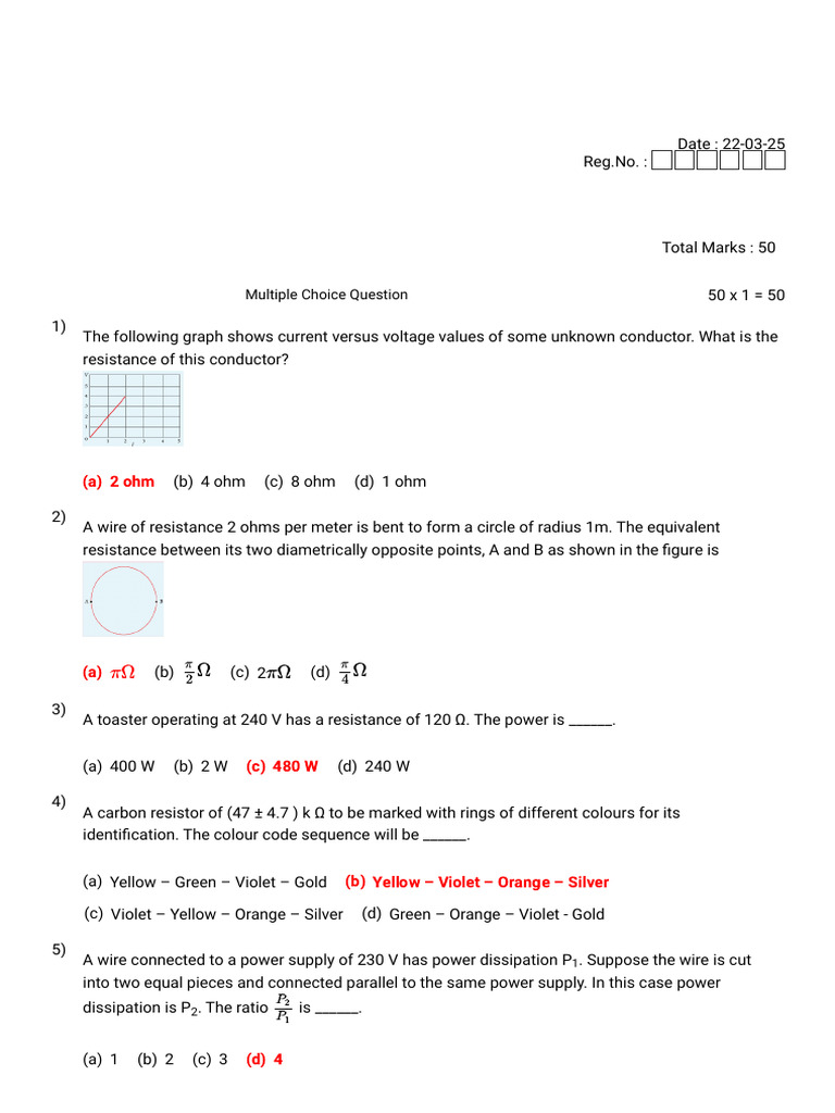 Current Electricity MCQ Exam Guide | PDF | Electric Current ...