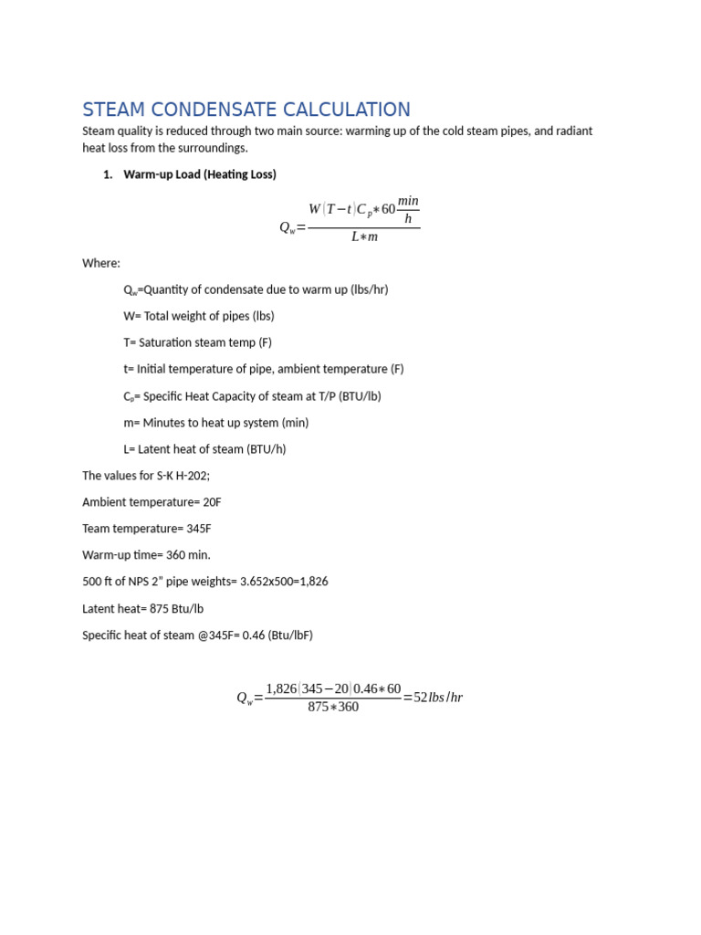 Sample Steam Condensate Calculation | PDF | Heat Transfer | Heat