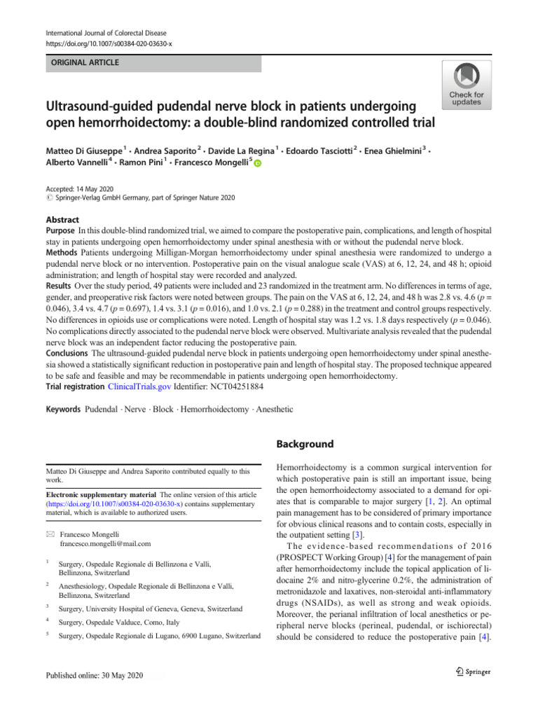Pudendal Nerve Block in Hemorrhoidectomy | PDF | Anesthesia | Surgery