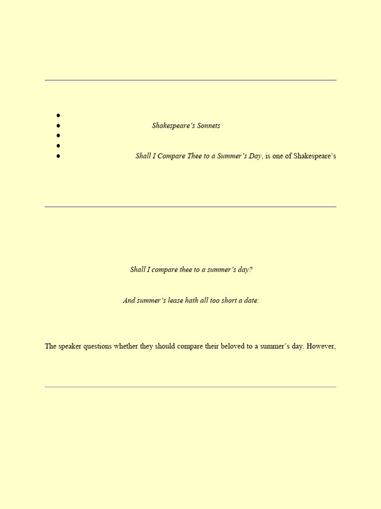 Study Notes On Sonnet 18 by William Shakespeare | PDF | Poetry ...