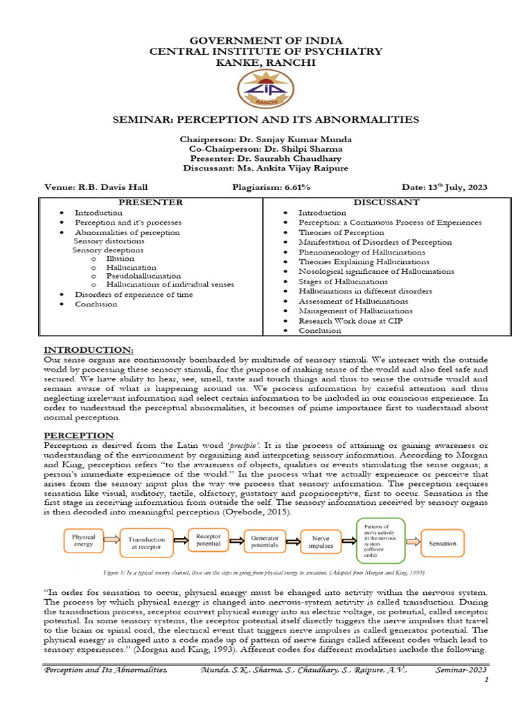 Seminar 13-07-23 Perception and Its Abnormalities | PDF | Perception ...