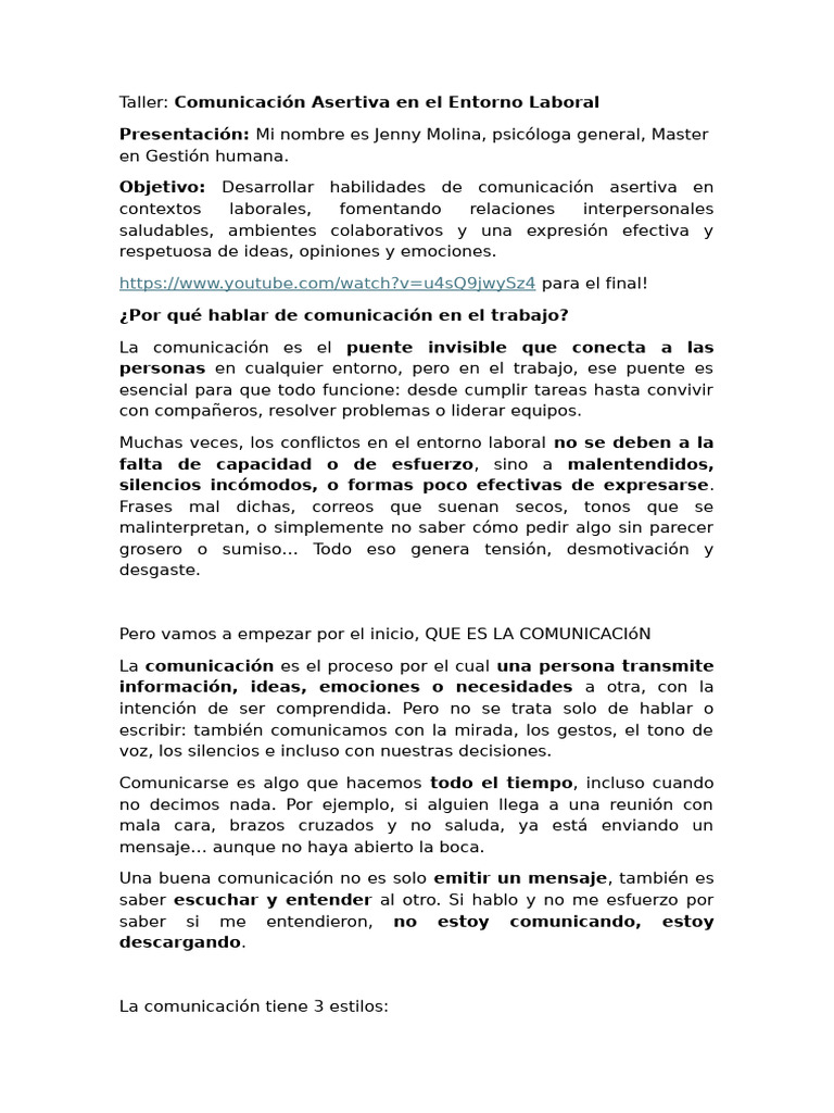 Taller Comunicacion Asertiva | PDF | Comunicación | Psicología Social